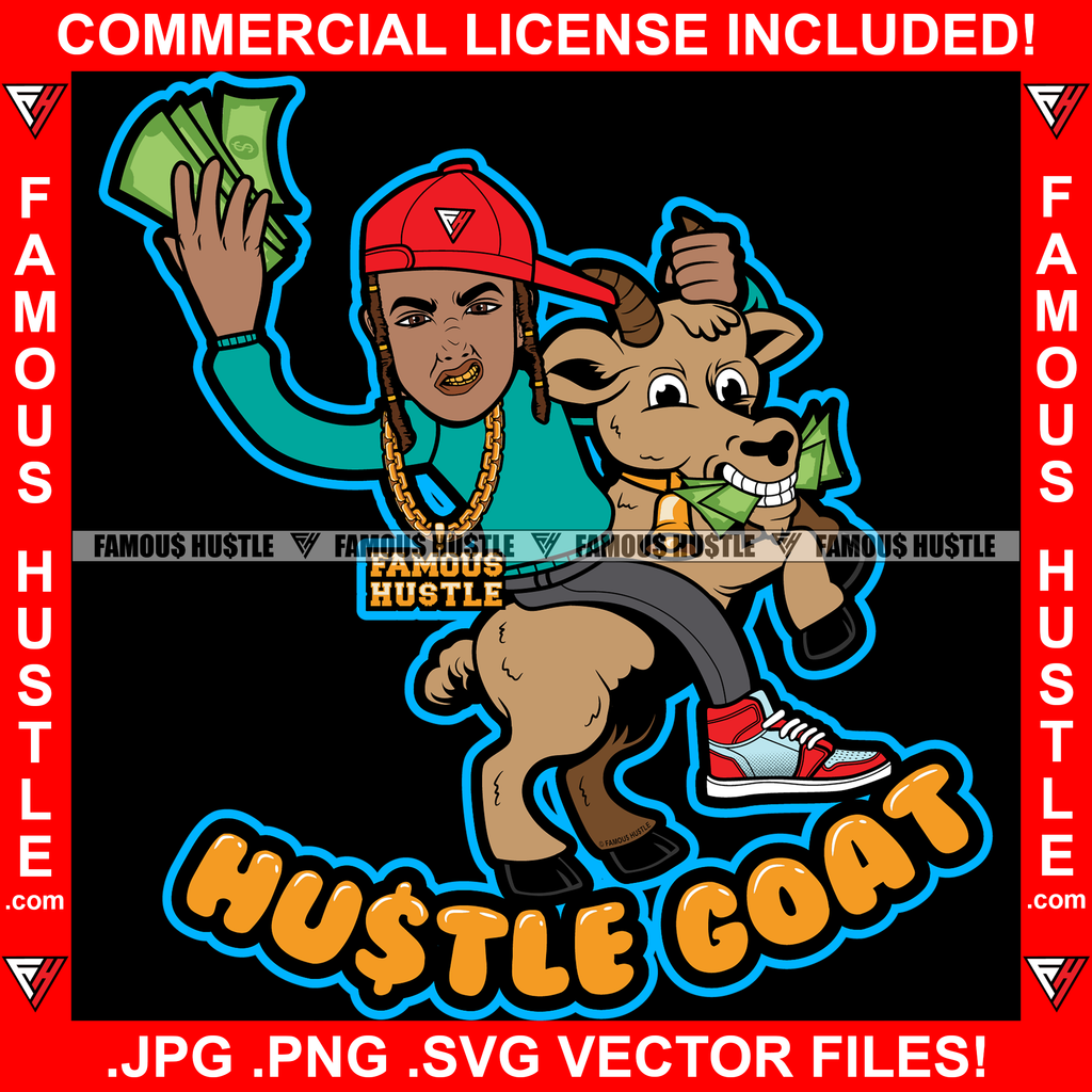 Hustle Goat Gangster Man Riding GOAT Cap Dread Locks Cash Money Gold J ...