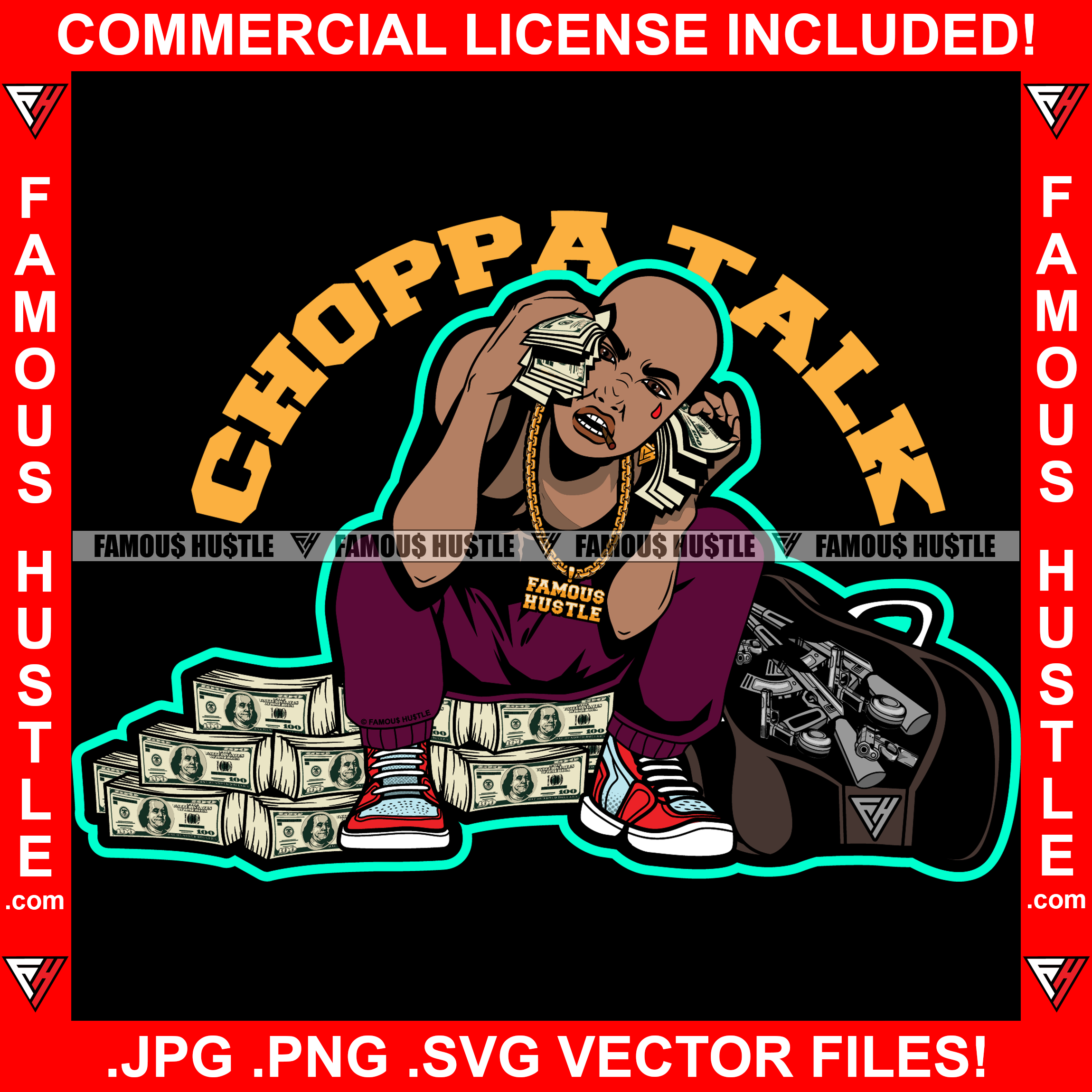 Choppa Talk Black Bald Man Gangster Cash Money Bundles Stack Bag Gold ...