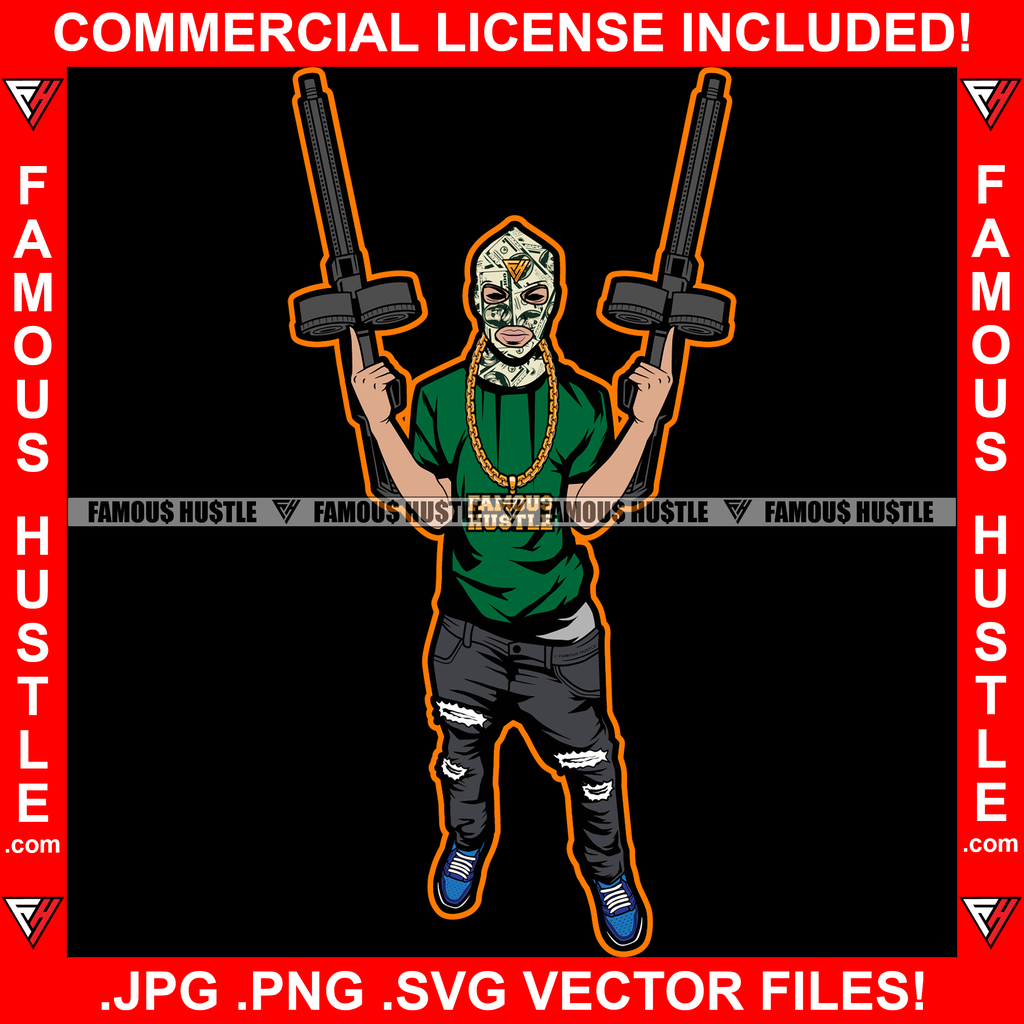 Triple OG Gangster Man Money Ski Mask Machine Guns Gold Jewelry Sneake ...