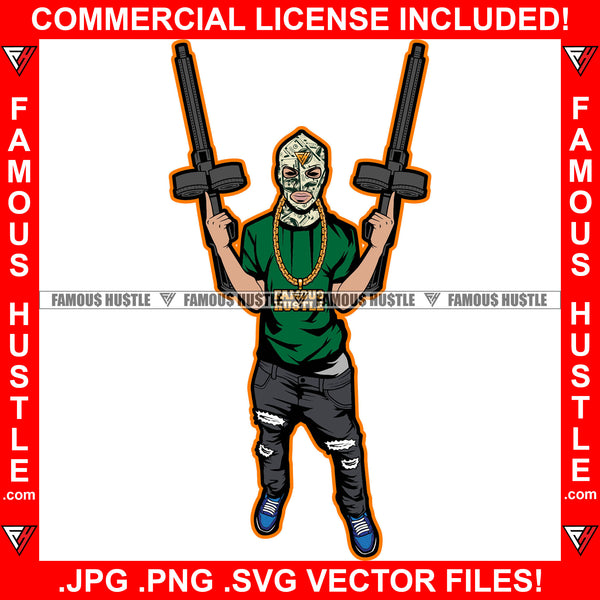 Triple OG Gangster Man Money Ski Mask Machine Guns Gold Jewelry Sneake ...