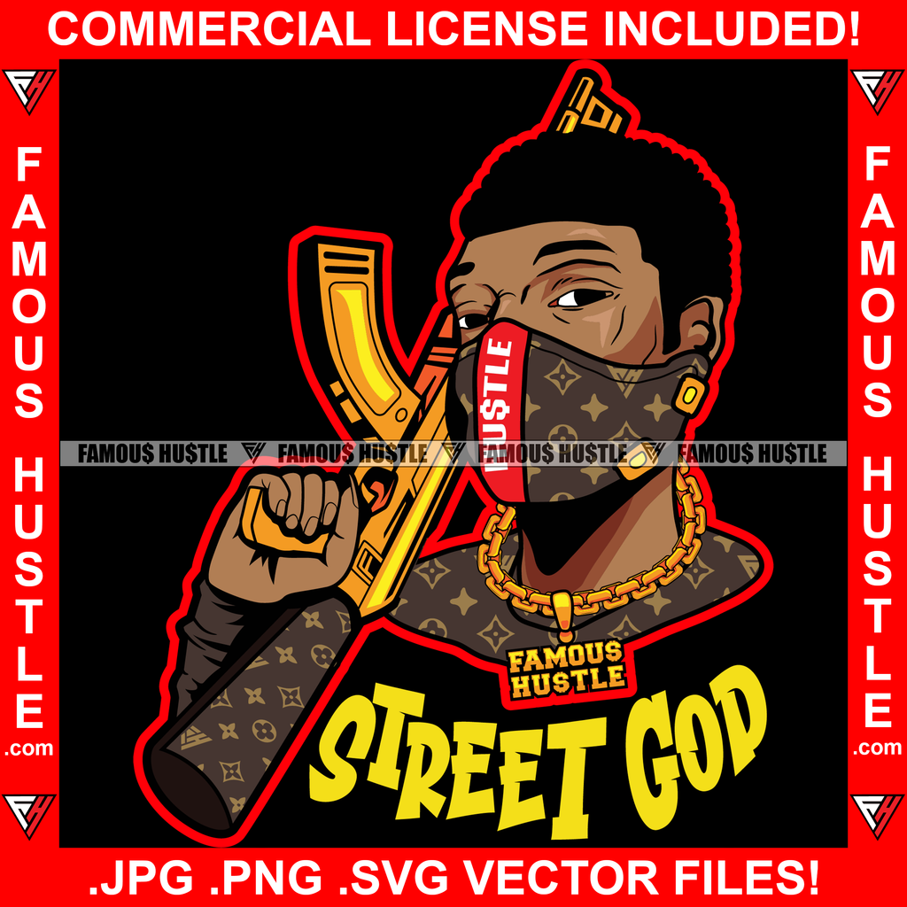 Street God Black Gangster Man Face Mask Gold Gun Jewelry Hip Hop Rap R ...