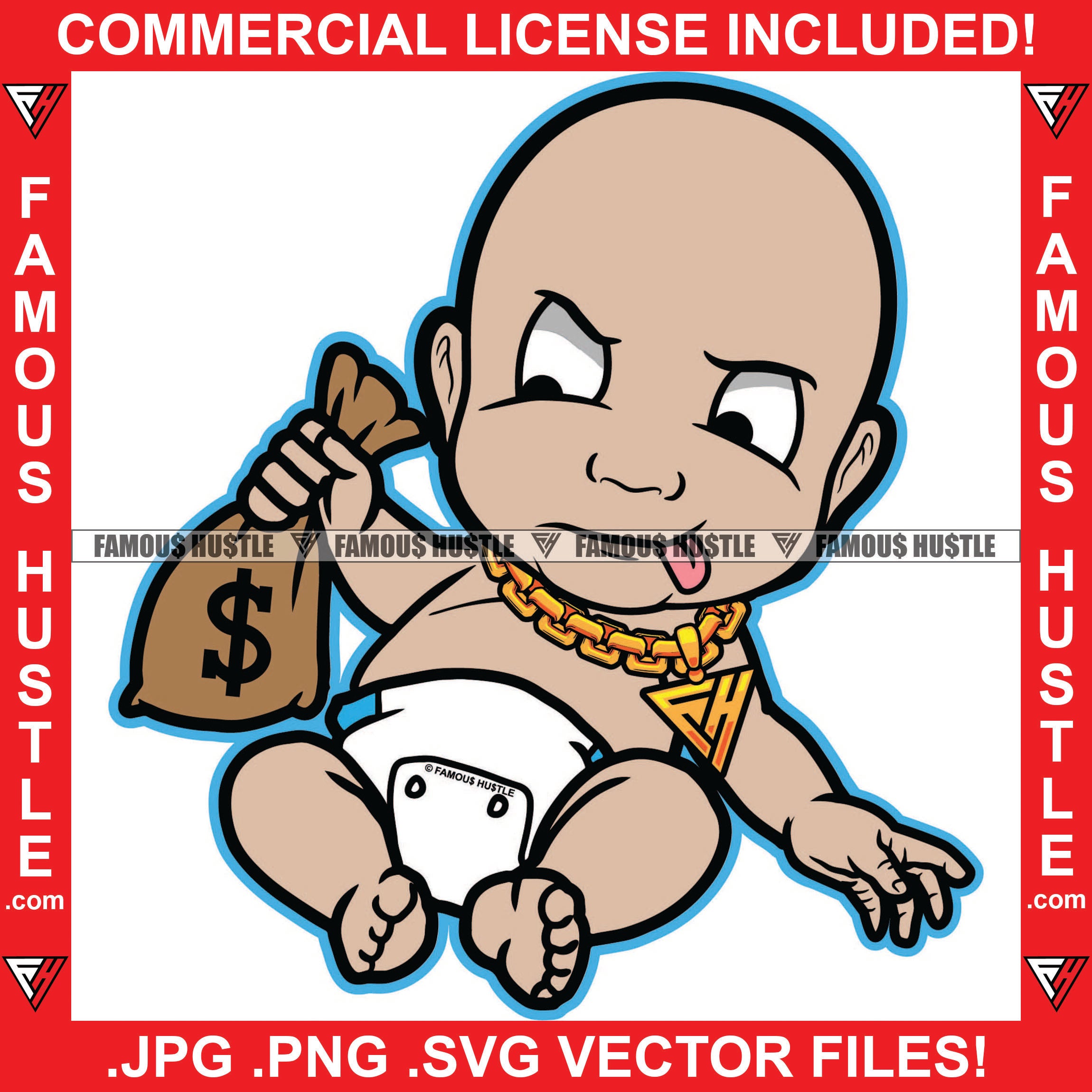 Hustle Gangster White Baby Boy Diaper Cash Money Bag Gold Chain Neckla ...