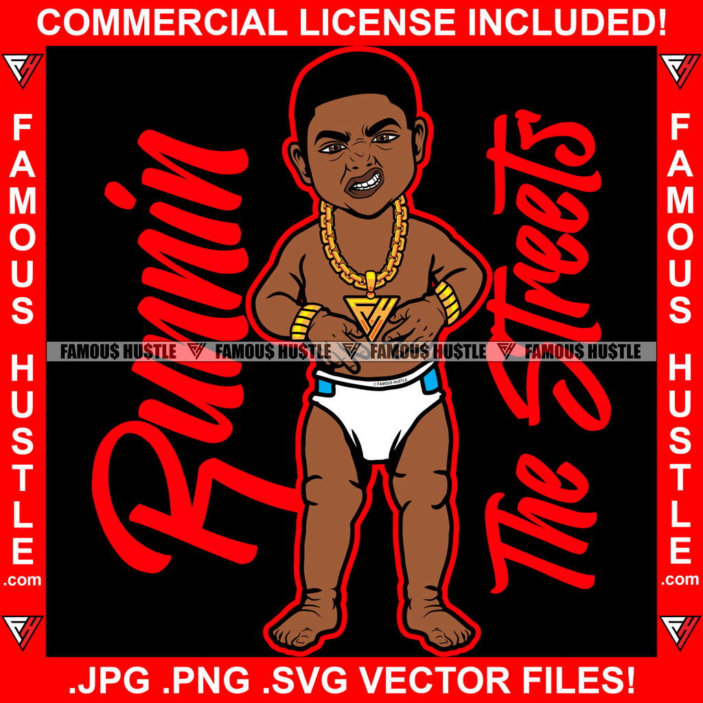 Runnin' The Streets Gangster Baby Boy In Diaper Mean Face Chain Tattoo ...