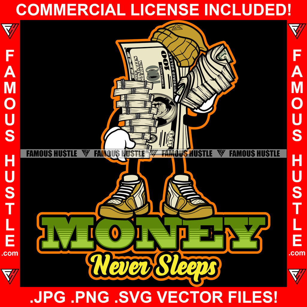 Money Never Sleeps Gangster 100 Dollar Bill Bundle Cash In Hands Cap S ...