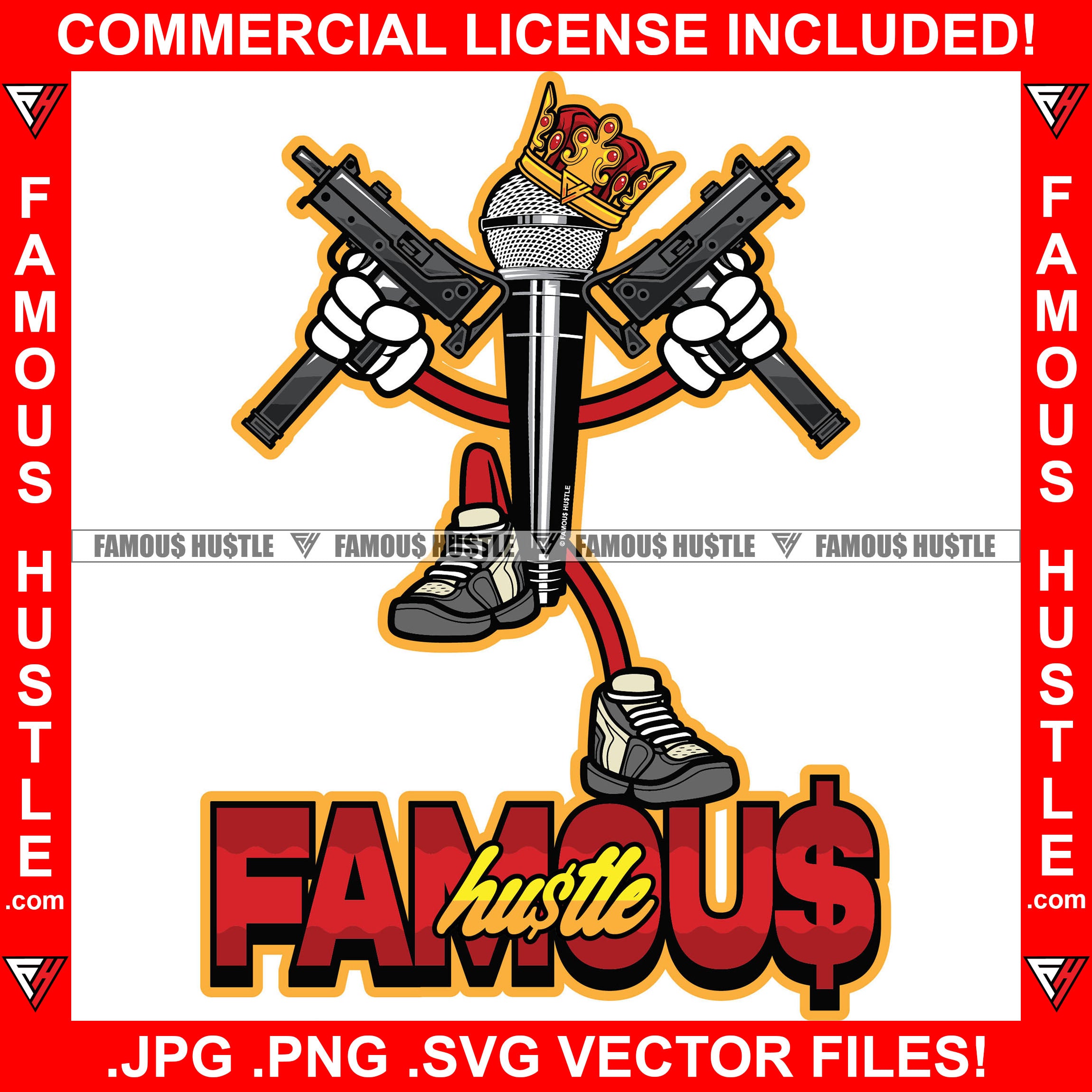 Famous Hustle King Mic Machine Guns Sneakers Hip Hop Rap Rapper Plug T ...