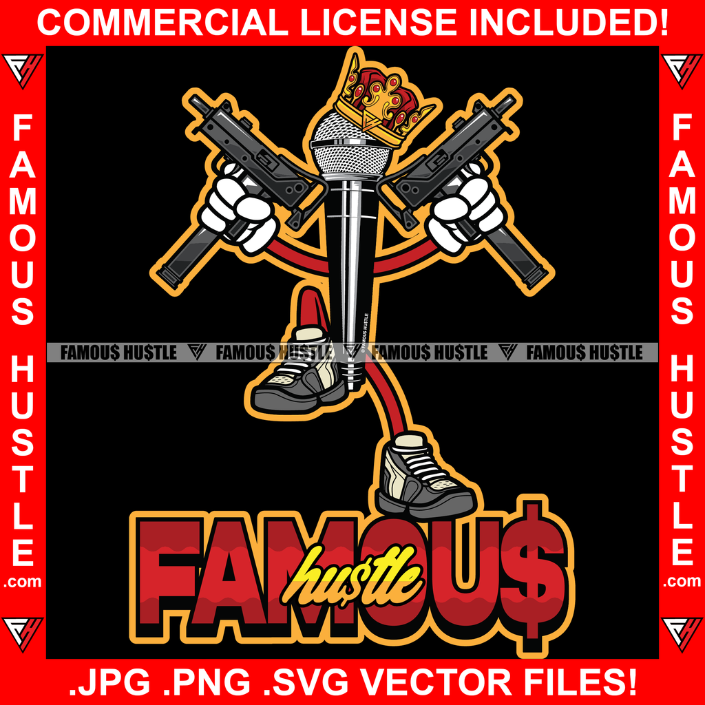 Famous Hustle King Mic Machine Guns Sneakers Hip Hop Rap Rapper Plug T ...