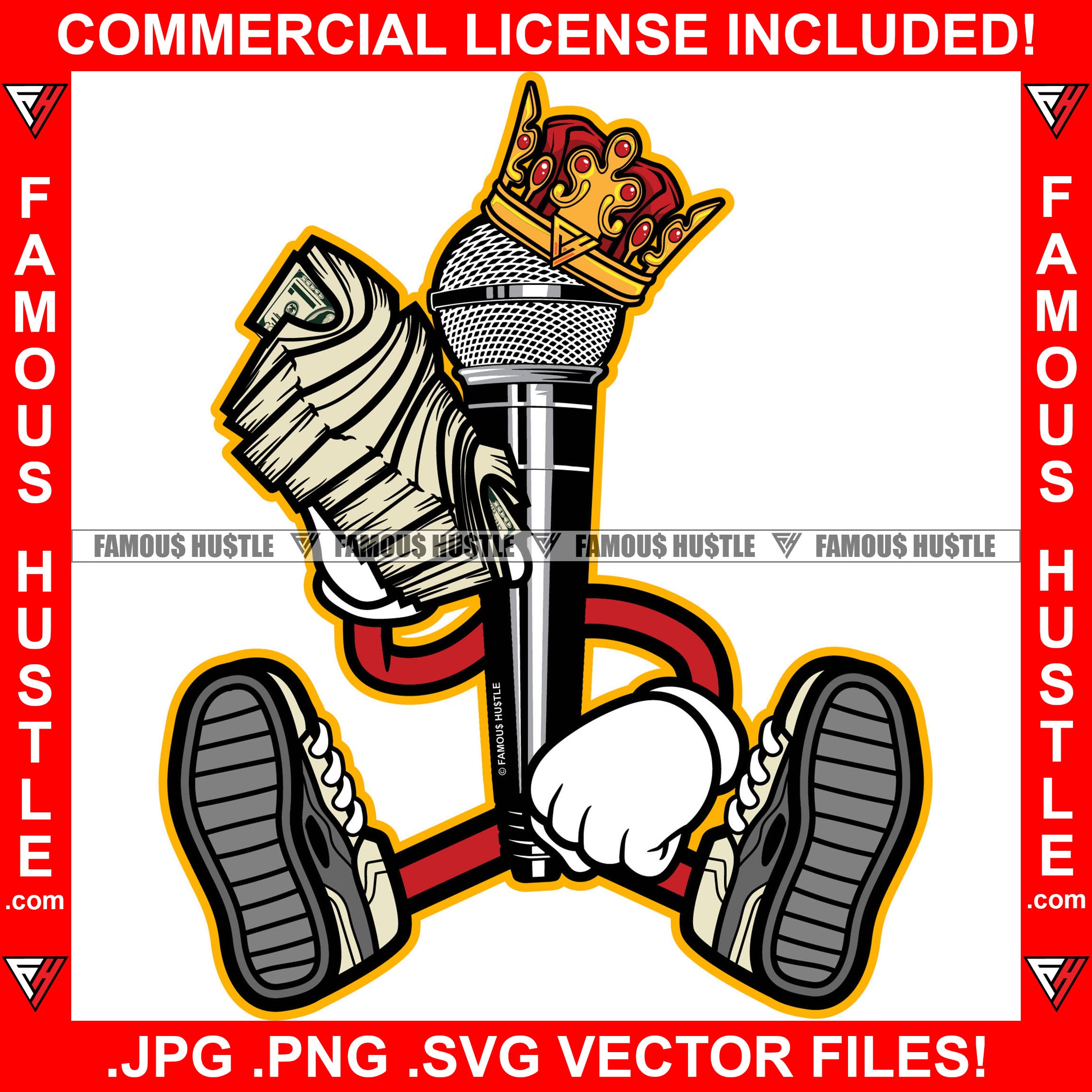 Famous Hustle King Mic Money Bundle Cash In Hand Sneakers Hip Hop Rap ...