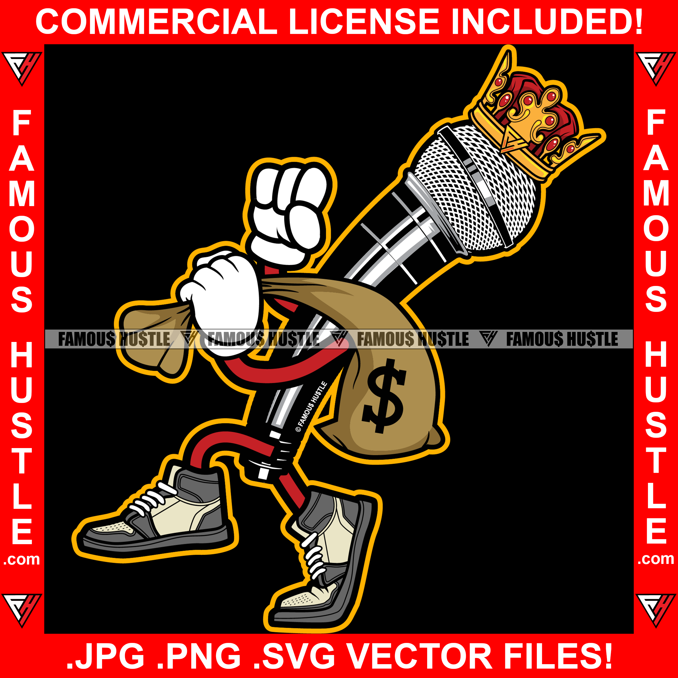 Money Talks King Mic Cash Money Bag On Shoulders Gun Sneakers Hip Hop ...