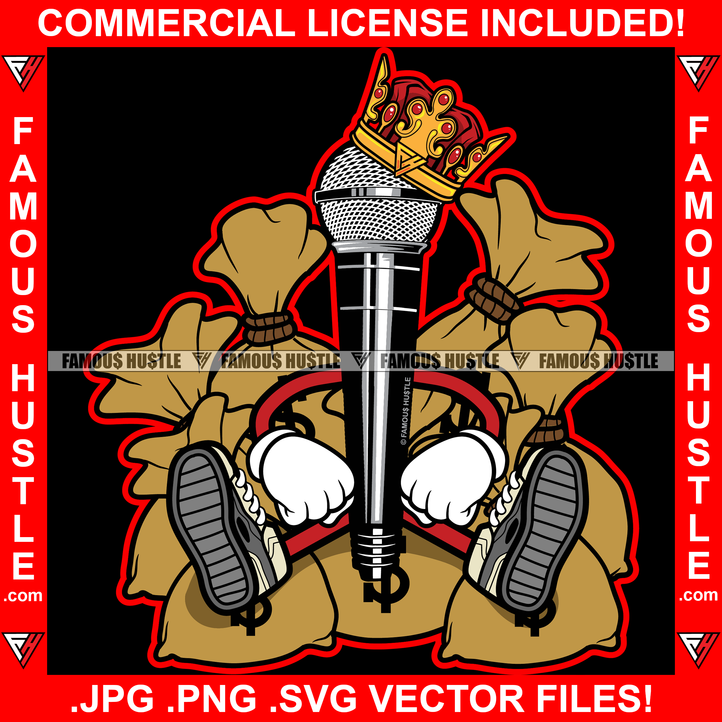 Famous Hustle King Mic Cash Money Sitting Bags Sneakers Hip Hop Rap Ra ...