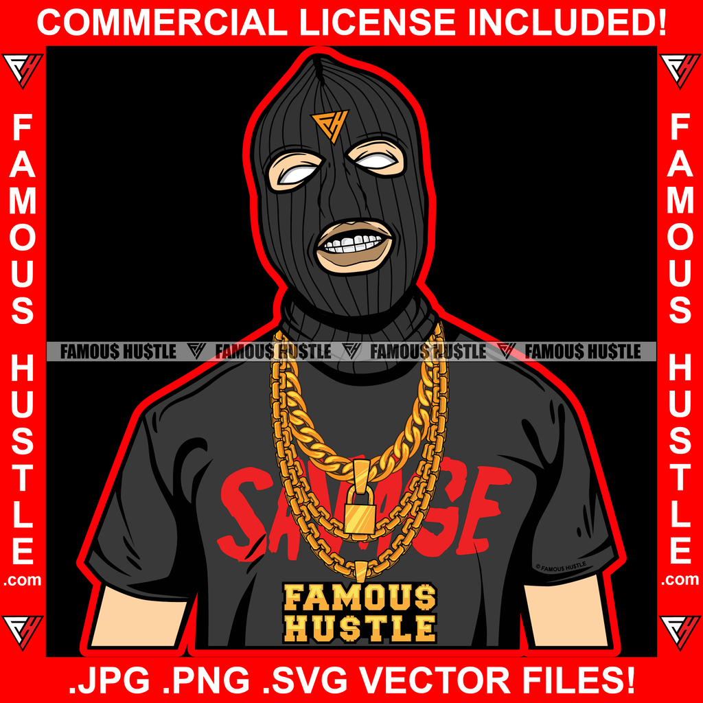 Gangster Hustle Black Man Ski Mask Gold Teeth Jewelry Necklace Face Ma ...