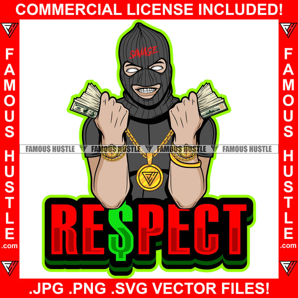 Respect Gangster Man Ski Mask Two Cash Money Stacks Male Robber White ...