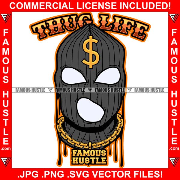 Thug Life Gangster Black Ski Mask No Face Dripping Robber Gold Necklac ...